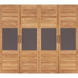 Drehtürenschrank Home Affaire "Chamara" Schränke Gr. B/H/T: 246 cm x 218 cm x 65 cm, 4-türig mit einem mittleren Glaseinsatz, 4 St., Basisausführung, beige (natur) Drehtürenschrank Kleiderschrank aus massivem Eichenholz, in unterschiedlichen Breiten, Höhe 218 cm