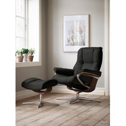 Fußhocker stressless "Mayfair" Hocker Gr. B/H/T: 55 cm x 41 cm x 39 cm, Leder BATICK, Cross Base Braun, schwarz (black batick) mit Cross Base, Größe S, M & L, Holzakzent Braun