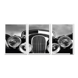 Bild mit Rahmen Bruno Banani "Oldtimer - Gerahmter Digitaldruck Wandbild" Bilder Gr. B/H: 30 cm x 40 cm, Wandbild-Set Hochformat, 1 St., grau (grau, weiß, schwarz) 3x 30x40 cm - Holzrahmen Dekoration Weißer Rahmen Triptychon