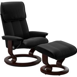 Fußhocker stressless "Admiral", schwarz (schwarz batick), B:55cm H:38cm T:39cm, Leder BATICK: BATICK ist ein leicht korrigiertes, durchgefärbtes und genarbtes Möbelleder, bei dem die meisten Unebenheiten und Spuren in der Regel entfernt wurden., Hocker, mit Classic Base, Gestell Braun