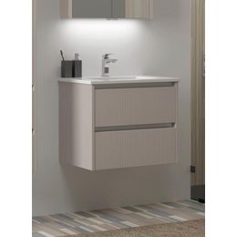 Waschtisch Welltime "Urban" Waschtische Gr. Aluminium-Profile, beige (kashmir grau, beige) mit Keramik Waschbecken, 2 Schubladen Softclose, Breite 60 cm