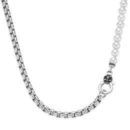 Collier Giorgio Martello MILANO "Panzerkette, schwarzer Achat oder Perle, Silber 925" Halsketten Gr. 55 cm, Silber 925 (Sterlingsilber), weiß Damen