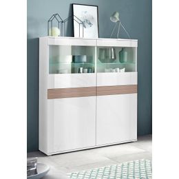 borchardt Möbel Vitrine BORCHARDT MÖBEL "Florenz" Schränke weiß (weiß hg/weiß hg/cappuccino riffeloptik hg mdf) Höhe 125 cm