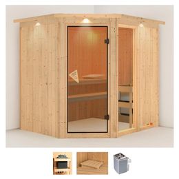 Karibu Sauna "Frigga 2" Saunen 9-kW-Ofen mit integrierter Steuerung beige (naturbelassen)