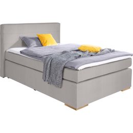 Boxspringbett Alina "Nikki", grau (mittelgrau xbo 19), B:153cm L:214cm, Struktur fein XBO (100% Polyester), Komplettbetten, Boxspringbett, inklusive Matratze und Topper, F&uuml;&szlig;e Buche natur