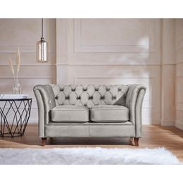 Chesterfield-Sofa Home Affaire "Reims", grau (hellgrau), B:150cm H:76cm T:88cm, Samtoptik (100% Polyester), Sofas, mit echter Chesterfield-Knopfheftung, hochwertige Verarbeitung