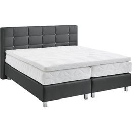 Boxspringbett, grau (anthrazit), B:215cm L:210cm, Bezug: Kunstleder, Polyurethan;Polsterung: 100% Polyester, Westfalia Schlafkomfort, Komplettbetten, Boxspringbett, mit Kn&ouml;pfen in Kristalloptik, wahlweise mit Topper