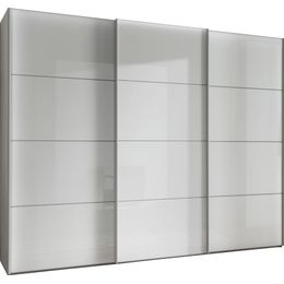 Schwebetürenschrank Wiemann "Kos" Schränke Gr. B/H/T: 246,3 cm x 236 cm x 67 cm, 3 St., grau (kieselgrau, dekor, glas weiß) mit Schattenfuge