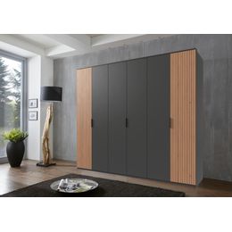 Drehtürenschrank wimex "Tunis" Schränke Gr. B/H/T: 270 cm x 210 cm x 58 cm, schwarz (graphit, außentüren akustiklamellen nachbildung artisan eiche nachbildung) inklusive Kranzleiste, Türen in Lamellen Optik