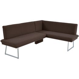 K+w Komfort & Wohnen Eckbank K+W KOMFORT & WOHNEN Sitzbänke Gr. H/T: 86 cm x 60 cm, Flachgewebe Q2 2250, langer Schenkel links, braun (dunkelbraun) mit Sattlernaht und schmaler Kufe, langer Schenkel rechts oder links