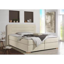 Boxspringbett Home Affaire "Manchester", beige (creme), B:120cm L:208cm, Strukturstoff-Bezug (100% Polyester), Komplettbetten, Boxspringbett, 5 Breiten, 3 Ausf&uuml;hrungen, 2 H&auml;rtegraden, Topper, Steppung