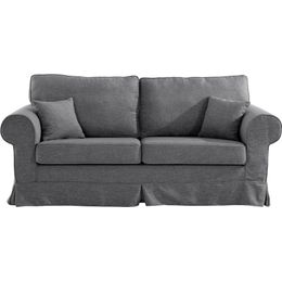 3-Sitzer Home Affaire "Shadmoor", grau (dunkel grau), B:210cm H:102cm T:92cm, 100% Polyester, Sofas, Hussenoptik, in uni oder mit Blumendruck