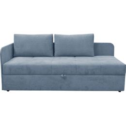 Schlafsofa Alina "Marla", blau (blaugrau xbo 26), B:205cm H:73cm T:95cm, Struktur fein XBO (100% Polyester), Sofas, Schlafsofa, inkl. Stauraum & 2 R&uuml;ckenkissen, Armlehne wahlweise links oder rechts