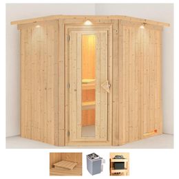 Karibu Sauna "Stine" Saunen 9 KW-Ofen mit integrierter Steuerung beige (naturbelassen)