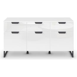 Kombikommode Rauch "Modern by Aditio" Sideboards Gr. B/H/T: 140 cm x 73 cm x 44 cm, 3 St., weiß (alpinweiß, glas weiß) mit Glasfront und Kufenfuß, 3 Schubladen Softclose-Funktion