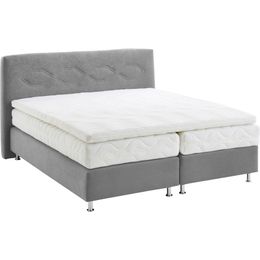 Boxspringbett, grau, B:195cm L:210cm, Bezug: Microvelours 100% Polyester, Westfalia Schlafkomfort, Komplettbetten, Boxspringbett, wahlweise mit Topper