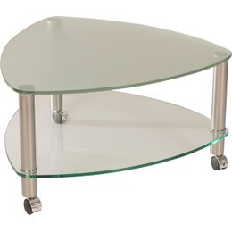 Couchtisch VIERHAUS "Kel" Tische Gr. B/H/T: 80cm x 45cm x 80cm, Tischplatte 80 x 80, farblos (glas) Couchtisch Glas-Couchtisch mit Ablage, rollbar