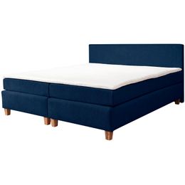 Boxspringbett Alina, blau (dunkelblau tcm 96), B:181cm L:206cm, Struktur fein TCM (100% Polyester), Komplettbetten, Boxspringbett, inklusive Matratze und Topper, in diversen Ausf&uuml;hrungen