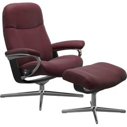 Fußhocker stressless "Garda" Hocker Gr. B/H/T: 54 cm x 41 cm x 39 cm, Leder BATICK, Cross Base Schwarz, rot (bordeaux batick) mit Cross Base, Größe M & L, Holzakzent Schwarz