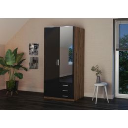 Kleiderschrank Priess "Amsterdam" Schränke Gr. B/H/T: 94 cm x 193 cm x 56 cm, mit Glaskranzblende und LED, 2 St., schwarz (astkernbuche, schwarz) mit oder ohne LED-Beleuchtung