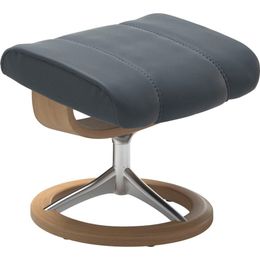 Fußhocker stressless "Consul" Hocker Gr. B/H/T: 54 cm x 41 cm x 39 cm, Leder BATICK, Signature Base Eiche, blau (atlantic blue batick) mit Signature Base, Gestell Eiche