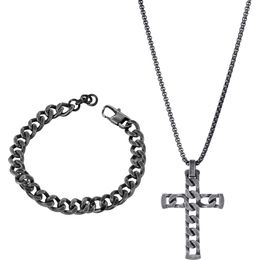 Schmuckset Firetti "Mulitpack Schmuck Geschenk Edelstahl Kette mit Anhänger Armband" Schmuck-Sets schwarz (antikfarben, schwarz) Damen