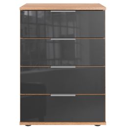 Nachtkommode wimex "Saigon" Sideboards Gr. B/H/T: 52 cm x 74 cm x 38 cm, 4, grau (plankeneiche nachbildung, glas grey) mit 4 Schubladen, wahlweise Glas-oder Spiegelfronten