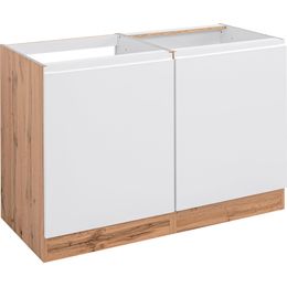 Spülenschrank KOCHSTATION "KS-Bruneck" Schränke Gr. B/H/T: 60 cm x 82 cm x 60 cm, 2 St., braun (wotaneiche, weiß matt) >>Bruneck<< 120 cm breit, für viel Stauraum, hochwertige MDF-Fronten