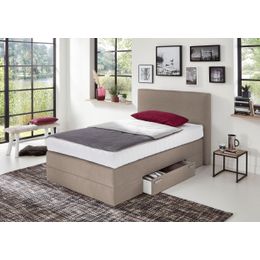 Boxspringbett, beige (strukturstoff beige), Liegefläche B/L: 120cm x 200cm, H2, 7-Zonen-Kaltschaummatratze, Westfalia Schlafkomfort, Komplettbetten, Boxspringbett, mit Schubkästen und Zierkissen
