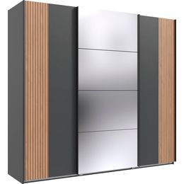 Schwebetürenschrank wimex "Malaga" Schränke Gr. B/H/T: 225 cm x 208 cm x 65 cm, 3 St., grau (graphit, akustiklamellen nachbildung in artisan eiche nachbildung) Kleiderschrank 3-türig mit Akustiklamellen-Optik und Spiegel