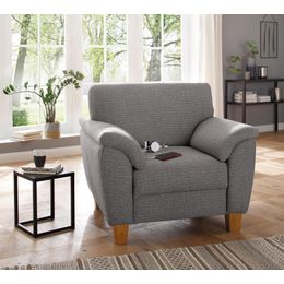 Sessel Home Affaire "Alta", grau, B:101cm H:87cm T:88cm, Struktur ( 100% Polyester);Struktur fein ( 100% Polyester);Luxus-Microfaser (100% Polyester), Sessel, Sessel, mit Federkern und Kontrastnaht, F&uuml;&szlig;e Buche eichefarben