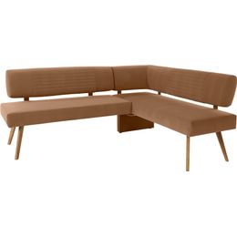 Eckbank OTTO products "Alessja", gelb (curry, eiche natur), B:212cm H:88cm T:172cm, Massivholz, Holzwerkstoff, Polyester, Sitzbänke, Breite langer Schenkel 192 oder 212 cm, Gestell aus Eiche Massivholz