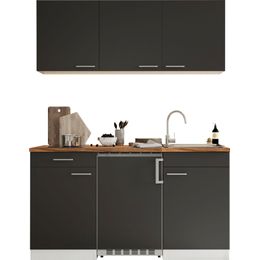 E (A bis G) Pantryküche respekta "Luis, mit Glaskeramikkochfeld, wahlweise Mikrowelle, Korpus Weiß" Komplettküchen-Sets Gr. B/H/T: 150 cm x 200 cm x 60 cm, Küchenzeile, ohne Mikrowelle, grau (küche: front: grau, korpus: weiß, arbeitsplatte butcher nussbaum, arbeitsplatte: nussbaum) Küchenzeile Breite 150 cm