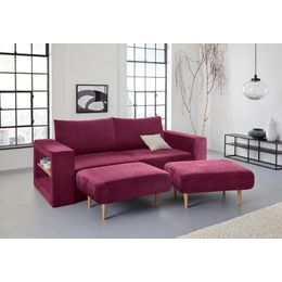 3,5-Sitzer "Looksvb", lila (beere), B:232cm H:96cm T:107cm, LOOKS by Wolfgang Joop, Sofas, Verwandlungssofa: aus Sofa wird Sofa mit 2 Hockern, mit Regalfunktion