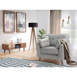 Sessel Home Affaire "Copenhagen", grau (hellgrau), B:92cm H:88cm T:87cm, Struktur weich (100% Polyester);Samtoptik (100% Polyester), Sessel, Einzelsessel, feiner Keder, Kopfheftung im Rücken und Armlehnkissen