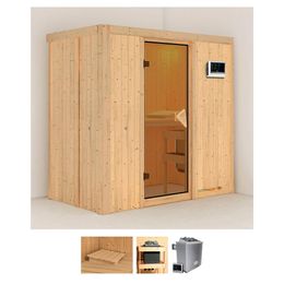 Karibu Sauna "Vada" Saunen 9 KW-Ofen mit externer Steuerung beige (naturbelassen)