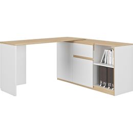 Schreibtisch GAMI "Gibril" Tische Gr. B/H/T: 136cm x 75cm x 155cm, braun (weiß/ eiche blond) Jugendschreibtisch, Schreibtisch