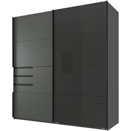 Schwebetürenschrank wimex "Schwerin" Schränke Gr. B/H/T: 180cm x 198cm x 65cm, 2 St., schwarz (graphit/ durchgängige türfront glas schwarz) mit Schubladen auf bequemer Zugriffshöhe, Glastür