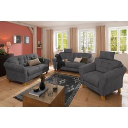 2-Sitzer Home Affaire "Trondheim", grau (anthrazit), B:163cm H:89cm T:90cm, Luxus-Microfaser Lederoptik (100% Polyester);Struktur weich ( 97% Polyester, 3% Baumwolle);Luxus-Microfaser ALTARA NUBUCK (100% Polyester), Sofas, mit Federkern, Knopfheftung im R&uuml;cken