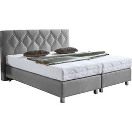 Boxspringbett "Ph&ouml;nix", grau, B:215cm L:210cm, Bezug Bett: Microvelours (100% Polyester) oder Feinstruktur (100% Polyester);Bezug Bonnell-Federkernmatratze: 100% Polyester;Bezug Kaltschaummatratze: 100% Polyester;Bezug Tonnentaschenfederkernmatratze: 80% Baumwolle, 20%Polyester, Westfalia Schlafkomfort, Komplettbetten, Boxspringbett