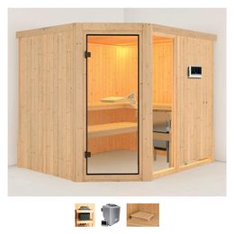 Karibu Sauna "Frigga 3" Saunen 9-kW-Bio-Ofen mit externer Steuerung beige (naturbelassen)