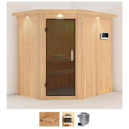 Karibu Sauna "Clara" Saunen 9 KW-Ofen mit externer Steuerung beige (naturbelassen)