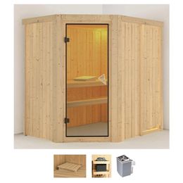 Karibu Sauna "Clara" Saunen 9 KW-Ofen mit integrierter Steuerung beige (naturbelassen)