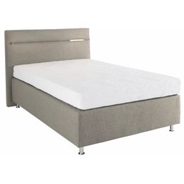 Boxspringbett, beige (struktustoff dunkelbeige), mit LED-Beleuchtung, Liegefl&auml;che B/L: 120cm x 200cm, H3, 5-Zonen-Tonnentaschen-Federkernmatratze, Bezug Unterbox und Kopfteil: Strukturstoff (77% Polyester und 23% Viskose);Bezug Obermatratze 100% Polyester, waschbar bis 60C, Westfalia Schlafkomfort, Komplettbetten, Boxspringbett, wahlweise mit LED-Beleuchtung