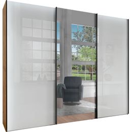 Schwebetürenschrank Wiemann "Monaco" Schränke Gr. B/H/T: 246,3 cm x 236 cm x 67 cm, 3 St., weiß (bianco, eiche, nachbildung, glas weiß, kristallspiegel) hochwertige Glas- und Spiegelfront