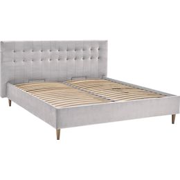 Polsterbett "Veronika", grau (hellgrau), B:182cm H:107cm L:214cm, Bettgestell und seitliche Einfassung der Matratzen: Strukturstoff, 100% Polyester, ATLANTIC HOME COLLECTION, Betten, mit Bettkasten und Lattenrost