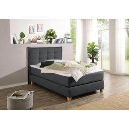 Boxspringbett Home Affaire, grau (anthrazit), B:140cm L:209cm, Komplettbetten, Boxspringbett, inklusive Komfortschaum-Topper