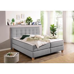 Boxspringbett Home Affaire, grau, B:180cm L:209cm, Komplettbetten, Boxspringbett, inklusive Komfortschaum-Topper
