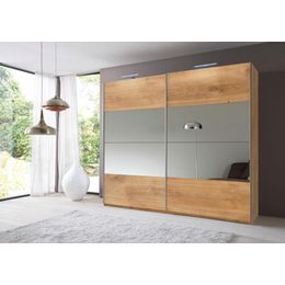 Schwebetürenschrank wimex "Easy" Schränke Gr. B/H/T: 270 cm x 210 cm x 65 cm, 2 St., braun (plankeneichefarben, spiegel) mit Teilspiegel