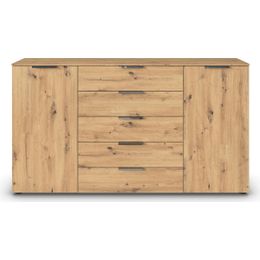 Kommode Rauch "Flipp" Sideboards Gr. B/H/T: 180 cm x 100 cm x 42 cm, 5 St., braun (eiche artisan) 2-türig mit 5 Schubladen und Soft-Close-Funktion in zwei Breiten